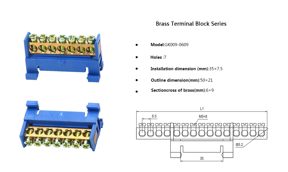 Blue Screw Brass Connector Din Rail Terminal Block Earth and Neutral ...