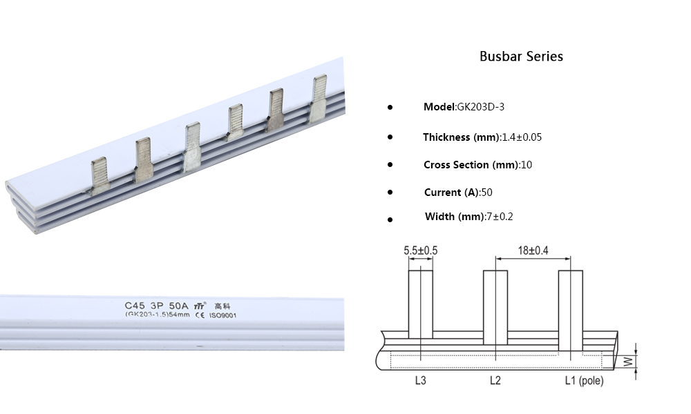 50A C45 3PIN TYPE Copper Busbar for Distribution Box Circuit breaker ...